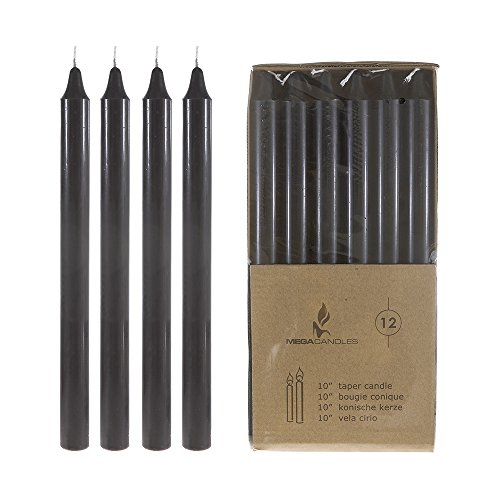 Mega Candles 12 pcs Unscented Black Straight Taper Candle, Hand Poured Wax Candles 10 Inch x 7/8 Inch, Home Décor, Wedding Receptions, Baby Showers, Birthdays, Celebrations, Party Favors & More