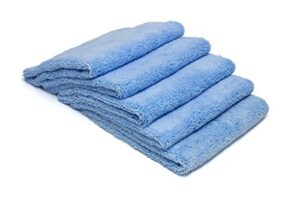 autofiber zeroedge detailing towel (pack of 5) edgeless microfiber polishing, buffing, window, glass, waterless, rinseless, car wash towels (blue)