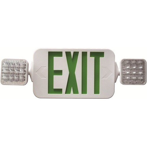 Morris Products Square Head LED Combo Exit Emergency Light – High Output, Remote Capable, Green LED Color, White Housing – 76 Lumens, Energy Saving Lamps – Fully Automatic – Glare Free, Adjustable, (73444)