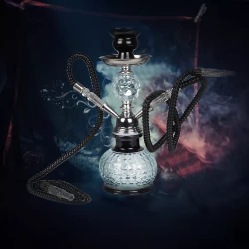 REANICE 12" Handmade Glass Water Shisha Portable Hookah Set with 2 Hose and Hookah Accessories (Black)