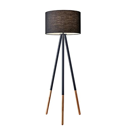 Adesso 6285-01 Louise, 60.25 in., 150 W Incandescent/ equiv. CFL, Black Painted Metal w/ Wood Tips, 1 Floor Lamp