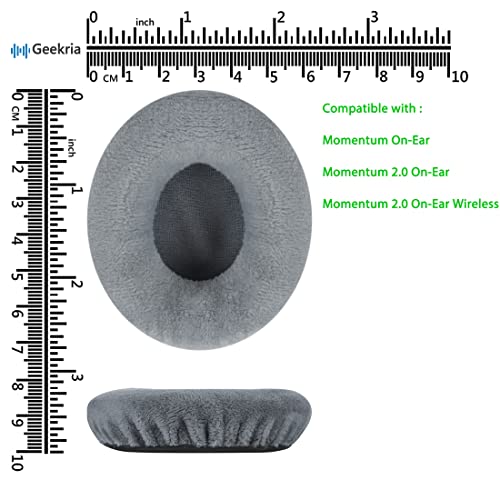 Geekria Comfort Velour Replacement Ear Pads for Sennheiser Momentum On-Ear Momentum 2.0 On-Ear Momentum 2.0 On-Ear Wireless Headphones Ear Cushions, Ear Cups Cover Repair Parts (Grey)