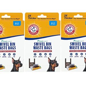 Swivel Bin Waste Bag and Rake Dog Pooper Scooper, Refill Bags (3-Pack, 20 Count)