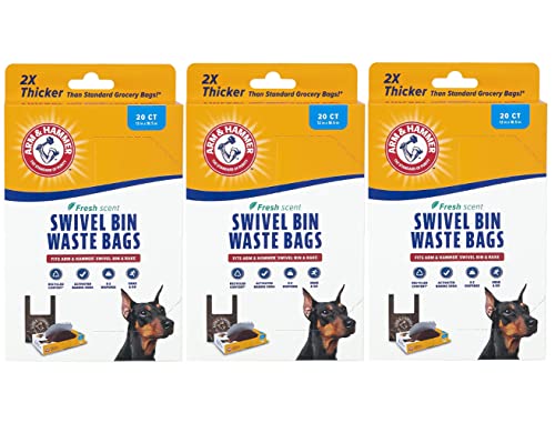 Swivel Bin Waste Bag and Rake Dog Pooper Scooper, Refill Bags (3-Pack, 20 Count)