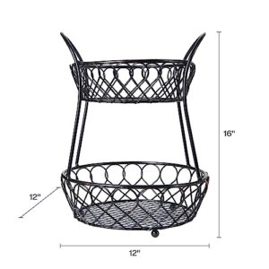 Gourmet Basics by Mikasa Loop and Lattice Wire Basket, Antique Black