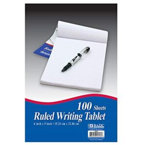 BAZIC Writing Pad 100 Sheets 6" X 9", Lined Ruled Memo Writing Notebook, Easy Tear Note Paper for Office School Home, 1-Pack