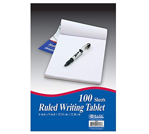 BAZIC Writing Pad 100 Sheets 6" X 9", Lined Ruled Memo Writing Notebook, Easy Tear Note Paper for Office School Home, 1-Pack