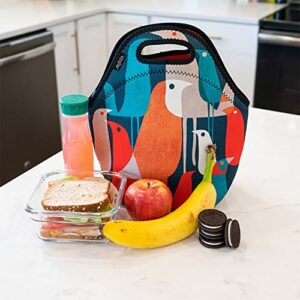 Artovida Artists Collective Insulated Neoprene Lunch Bag - Washable Soft Lunch Tote for Work and Picnic - Design by Budi Kwan (Indonesia) Flock of Birds - Classic