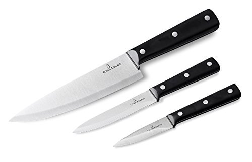 Culina 3-Piece Chef Knife Set. Triple-rivet, Full-tang : 8-inch Chef Knife, 5-inch Utility Knife, 3.5-inch Paring Knife