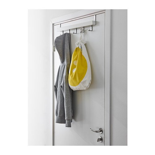 Ikea Tjusig White 5 Hook Coat Hanger Clothes Rack Hats Towels Scarves Wall or Over Door Wooden