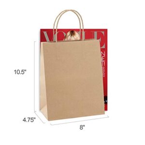 GSSUSA Medium Paper Gift Bags 8x4.75x10.5 Paper Bags with Handles, Brown 25 Pcs, Bulk Kraft Gift Bag for Shopping, Craft, Grocery, Party, Retail, Lunch, Business, Wedding, Merchandise, Boutique