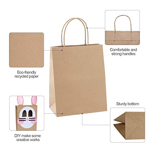 GSSUSA Medium Paper Gift Bags 8x4.75x10.5 Paper Bags with Handles, Brown 25 Pcs, Bulk Kraft Gift Bag for Shopping, Craft, Grocery, Party, Retail, Lunch, Business, Wedding, Merchandise, Boutique