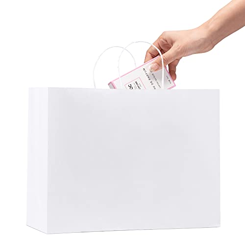 GSSUSA Shopping Bags Large with Handles16x6x12 White 50Pcs Gift Bags, Kraft Paper Bags Bulk, Bags for Small Business, Paper Grocery Bags for Boutique, Merchandise