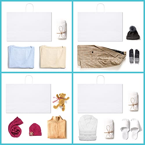 GSSUSA Shopping Bags Large with Handles16x6x12 White 50Pcs Gift Bags, Kraft Paper Bags Bulk, Bags for Small Business, Paper Grocery Bags for Boutique, Merchandise