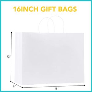 GSSUSA Shopping Bags Large with Handles16x6x12 White 50Pcs Gift Bags, Kraft Paper Bags Bulk, Bags for Small Business, Paper Grocery Bags for Boutique, Merchandise