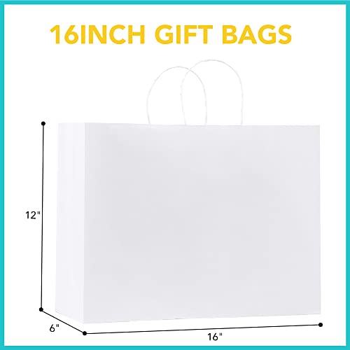 GSSUSA Shopping Bags Large with Handles16x6x12 White 50Pcs Gift Bags, Kraft Paper Bags Bulk, Bags for Small Business, Paper Grocery Bags for Boutique, Merchandise