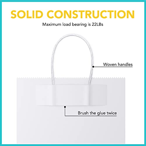 GSSUSA Shopping Bags Large with Handles16x6x12 White 50Pcs Gift Bags, Kraft Paper Bags Bulk, Bags for Small Business, Paper Grocery Bags for Boutique, Merchandise