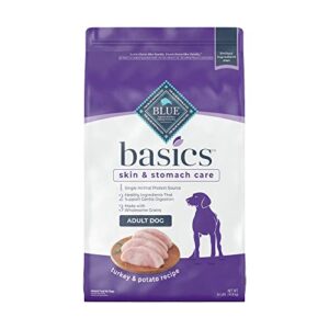 blue buffalo basics skin & stomach care, natural adult dry dog food, turkey & potato 24-lb