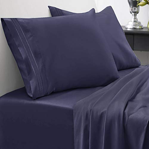 Queen Size Bed Sheets - Breathable Luxury Sheets with Full Elastic & Secure Corner Straps Built In - 1800 Supreme Collection Extra Soft Deep Pocket Bedding Set, Sheet Set, Queen, Navy