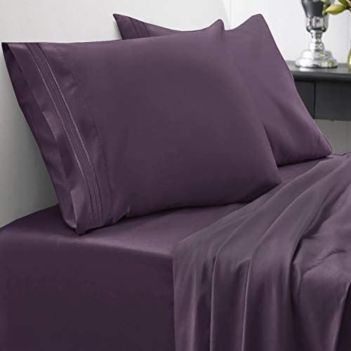 Queen Size Bed Sheets - Breathable Luxury Sheets with Full Elastic & Secure Corner Straps Built In - 1800 Supreme Collection Extra Soft Deep Pocket Bedding Set, Sheet Set, Queen, Purple