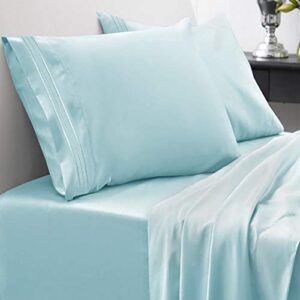 king size sheets - breathable luxury bed sheets with full elastic & secure corner straps built in - 1800 supreme collection extra soft deep pocket bedding set, sheet set, king, light blue