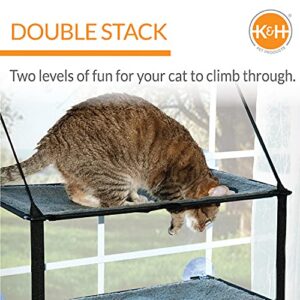 K&H Pet Products EZ Mount Window Sill Cat Bed, Cat Window Hammock, Sturdy Cat Window Perch for Large Cats, Cat Window Bed Cat Furniture, Cat Hammock for Window Cat Perch Cat Shelf - Double Stack Gray