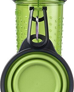 Dexas Popware for Pets Snack Duo Dual Chambered Hydration Bottle and Snack Container with Collapsible Pet Cup, Green