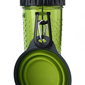 Dexas Popware for Pets Snack Duo Dual Chambered Hydration Bottle and Snack Container with Collapsible Pet Cup, Green