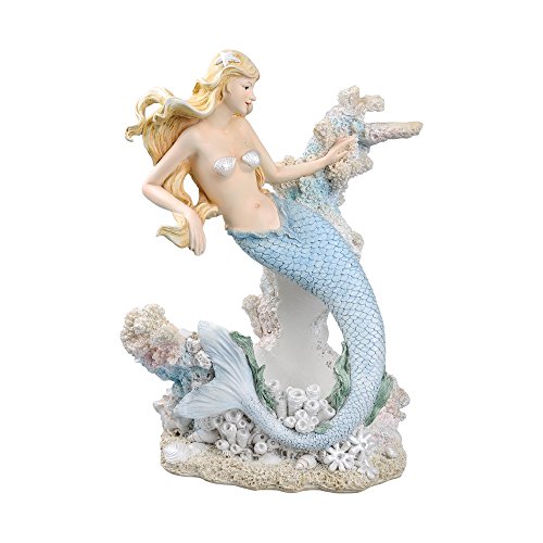 Comfy Hour 11" Polyresin Mermaid Wine Holder for Home Decoration, White, Blue, Ocean Voyage Collection