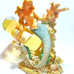 Comfy Hour 11" Polyresin Mermaid Wine Holder for Home Decoration, White, Blue, Ocean Voyage Collection