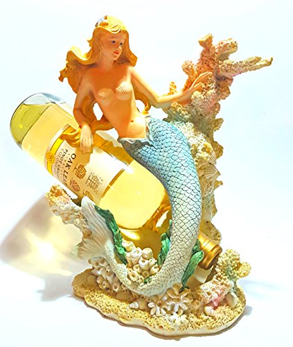 Comfy Hour 11" Polyresin Mermaid Wine Holder for Home Decoration, White, Blue, Ocean Voyage Collection