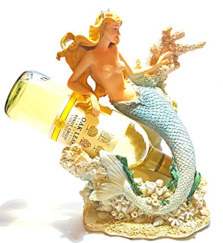 Comfy Hour 11" Polyresin Mermaid Wine Holder for Home Decoration, White, Blue, Ocean Voyage Collection