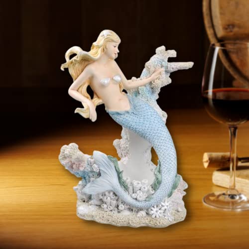 Comfy Hour 11" Polyresin Mermaid Wine Holder for Home Decoration, White, Blue, Ocean Voyage Collection