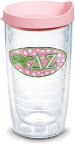 tervis sorority - delta zeta tumbler with emblem and pink lid 16oz, clear