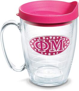 tervis fraternity - phi mu tumbler with emblem and fuchsia lid 16oz mug, clear