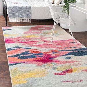 Unique Loom Estrella Collection Light Colors, Abstract, Modern, Vibrant Area Rug, 5 ft x 8 ft, Pink/Ivory