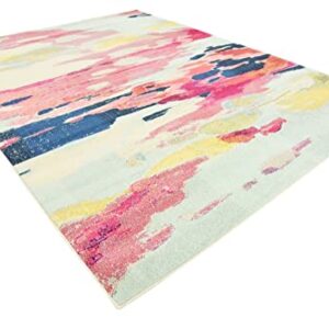 Unique Loom Estrella Collection Light Colors, Abstract, Modern, Vibrant Area Rug, 5 ft x 8 ft, Pink/Ivory