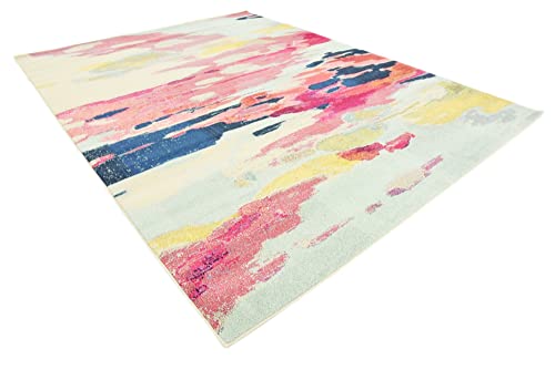 Unique Loom Estrella Collection Light Colors, Abstract, Modern, Vibrant Area Rug, 5 ft x 8 ft, Pink/Ivory