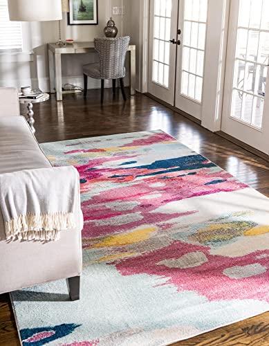 Unique Loom Estrella Collection Light Colors, Abstract, Modern, Vibrant Area Rug, 5 ft x 8 ft, Pink/Ivory