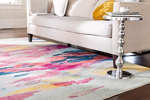 Unique Loom Estrella Collection Light Colors, Abstract, Modern, Vibrant Area Rug, 5 ft x 8 ft, Pink/Ivory