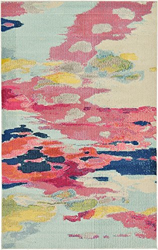 Unique Loom Estrella Collection Light Colors, Abstract, Modern, Vibrant Area Rug, 5 ft x 8 ft, Pink/Ivory