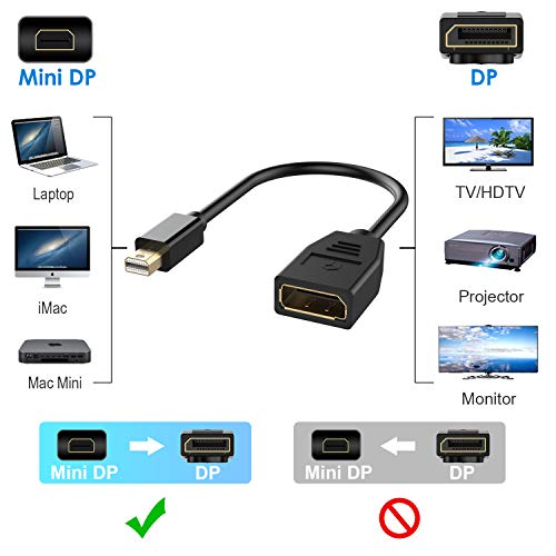 Rankie Mini DisplayPort to DisplayPort Adapter (Mini DP to DP), 4K Resolution Converter (Black)