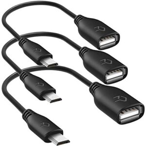 rankie micro usb (male) to usb 2.0 (female) adapter, on-the-go (otg) convertor cable, 3-pack, black