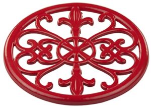 home basics (red) cast iron fleur de lis trivet tr44392, 7.9" x 7.9" x .62"