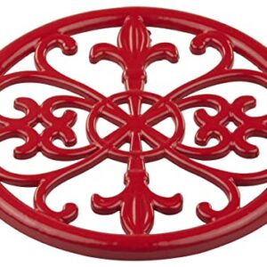 Home Basics (Red) Cast Iron Fleur De Lis Trivet Tr44392, 7.9" x 7.9" x .62"