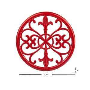 Home Basics (Red) Cast Iron Fleur De Lis Trivet Tr44392, 7.9" x 7.9" x .62"