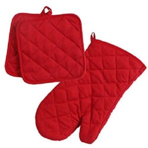 home collection red 3pc set oven mitt & potholders