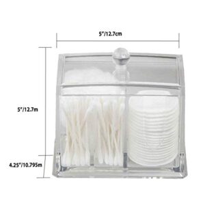 Home Basics Cotton Ball And Cotton Swab Holder With Cosmetic Pad Organizer, One Piece Lid, Q-tip Stand, Clear