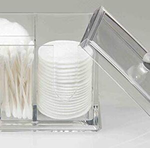 Home Basics Cotton Ball And Cotton Swab Holder With Cosmetic Pad Organizer, One Piece Lid, Q-tip Stand, Clear