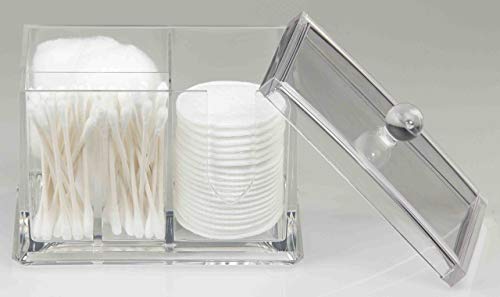 Home Basics Cotton Ball And Cotton Swab Holder With Cosmetic Pad Organizer, One Piece Lid, Q-tip Stand, Clear